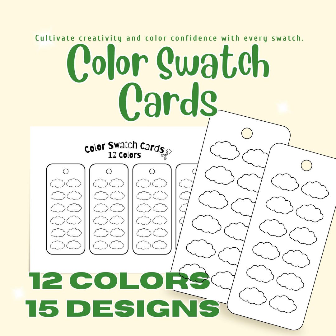 Color Swatch Cards PDF – 12 Colors, Cute Blank Swatch Template for ...