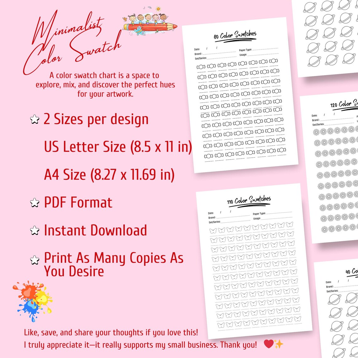 Printable Color Swatch Charts: 40, 80, 110, 120 Colors (PDF) - Etsy