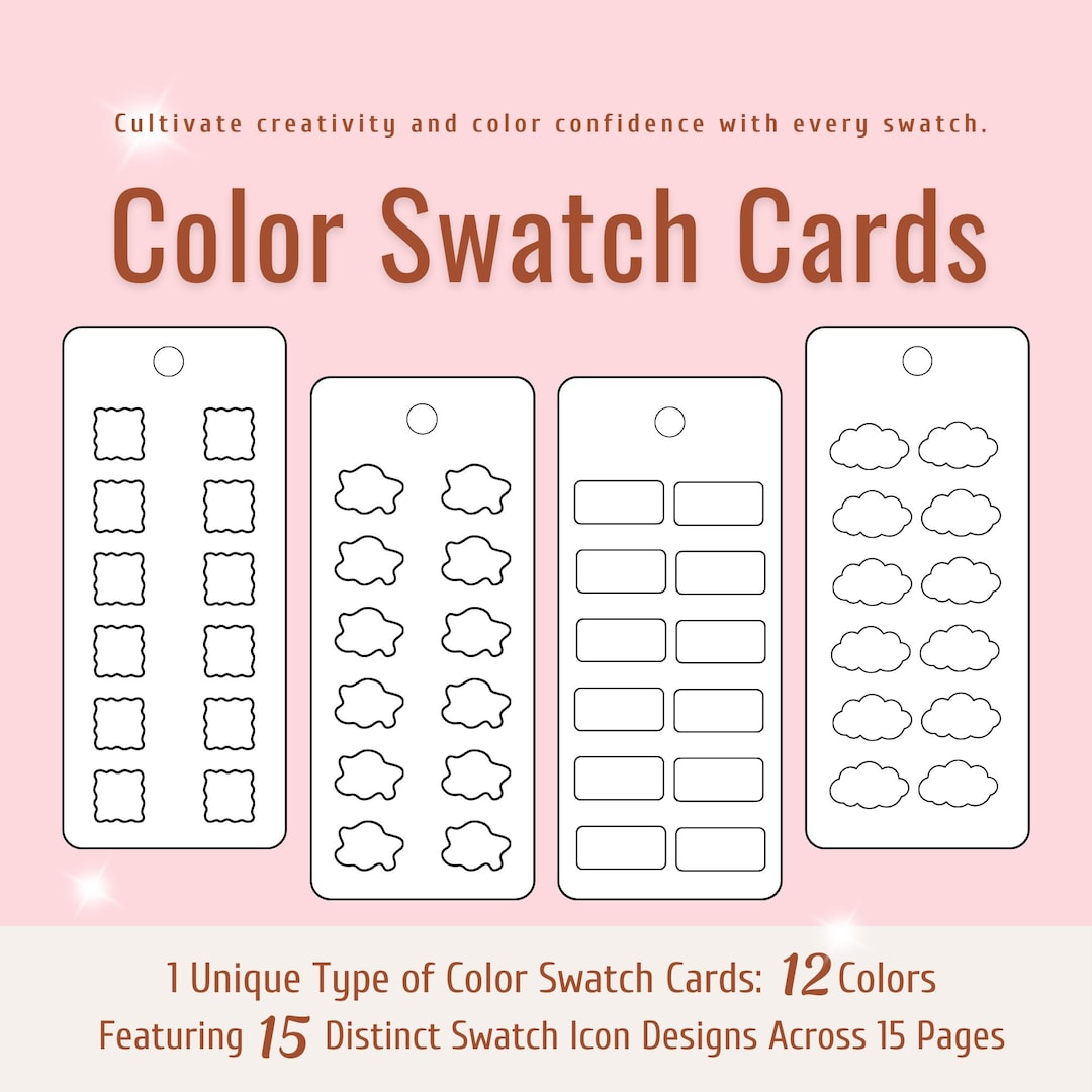 Color Swatch Cards Printable Paint Swatch Digital Color Palette Chart ...