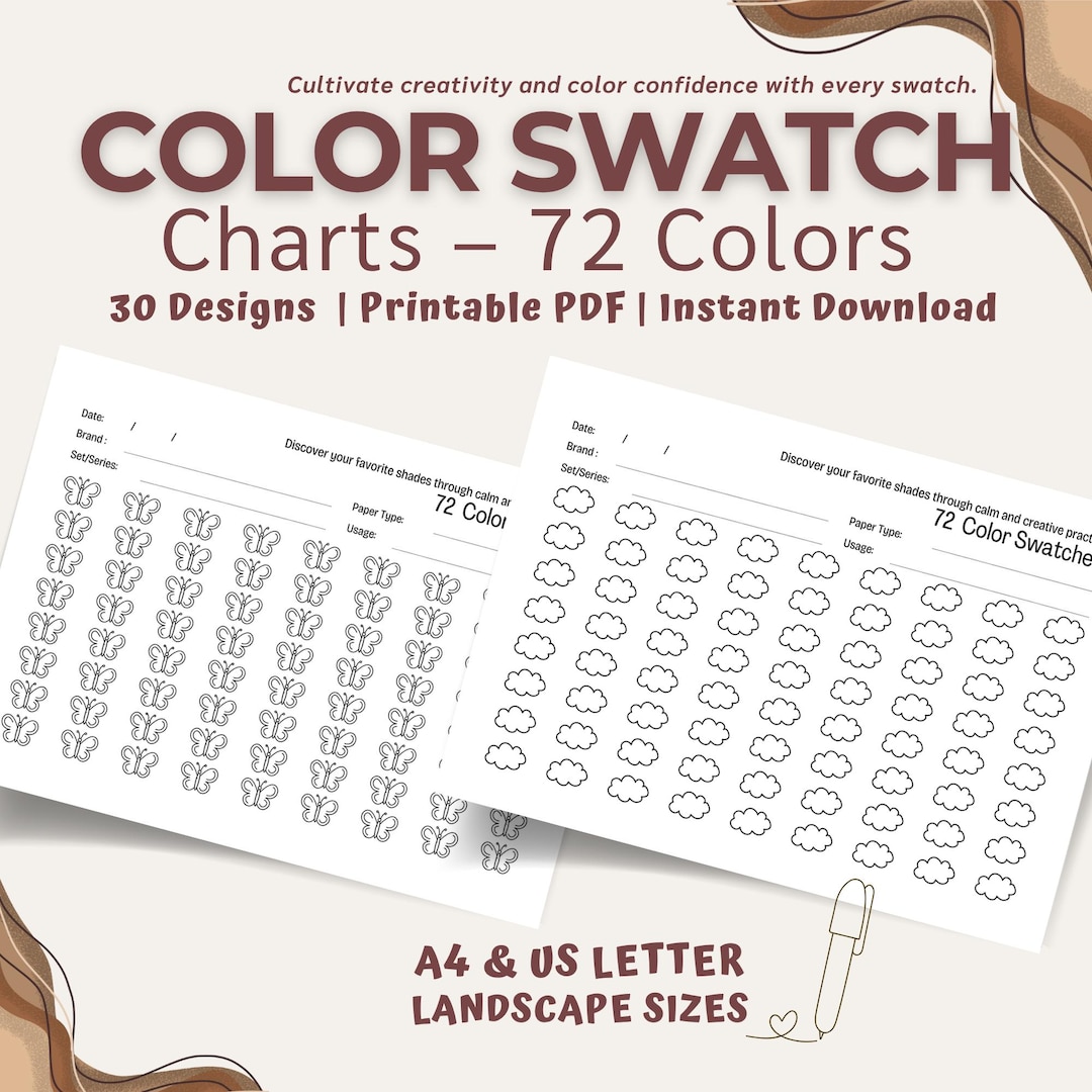 72-color Swatch Chart – Horizontal Printable PDF | A4 & US Letter | Art ...