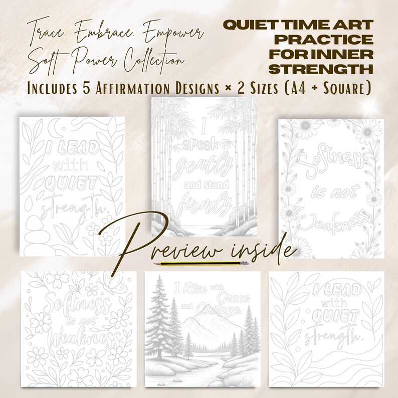 Tracing Affirmation Coloring Pages | Soft Power Printable Art for Calm ...
