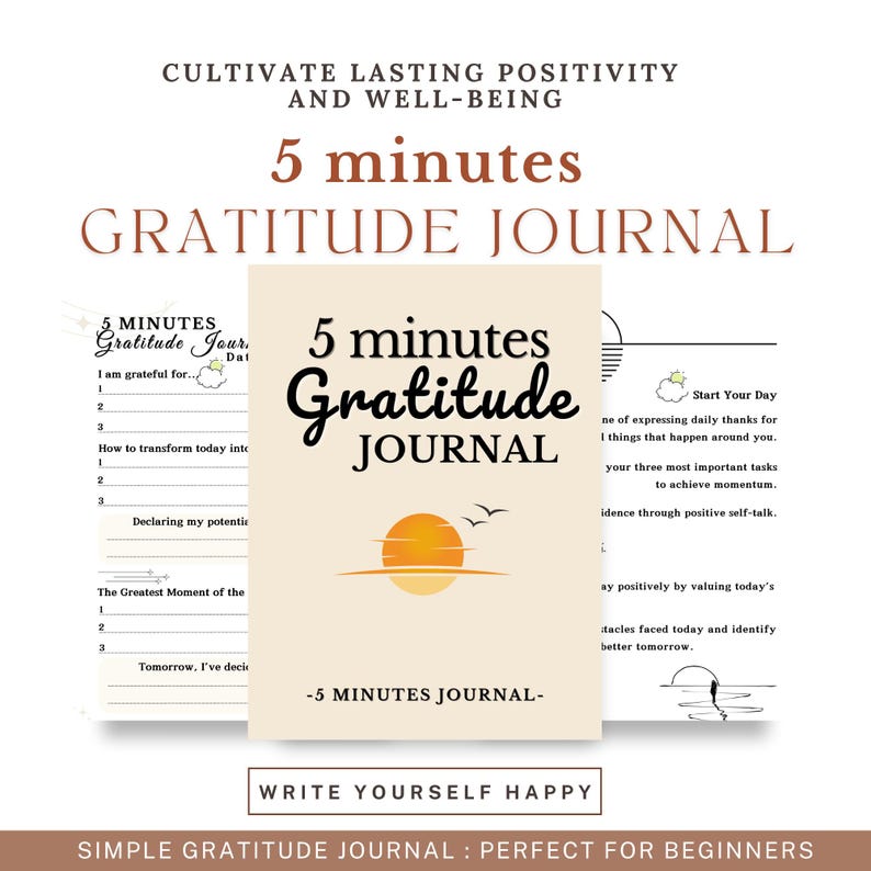 5 Minutes Gratitude Journal, Daily Gratitude Journal, Printable ...
