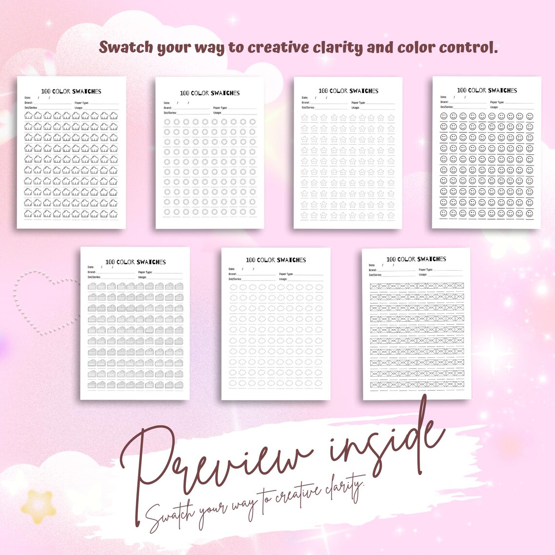 100 Color Swatch Chart Printable PDF | 15 Layouts | A4 & US Letter ...