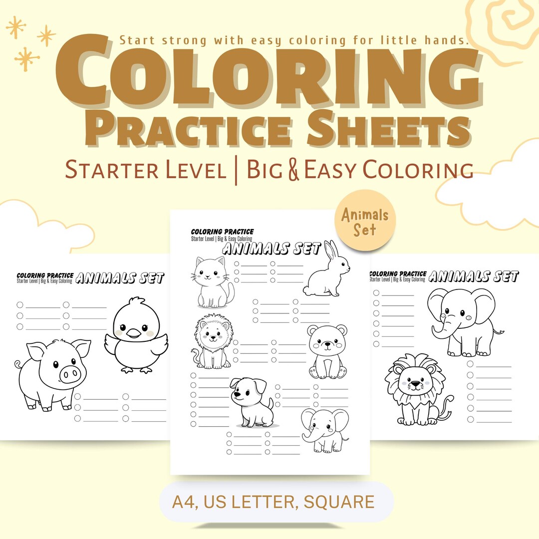 Coloring Practice Sheets | Easy Animal Coloring Pages | Shading ...