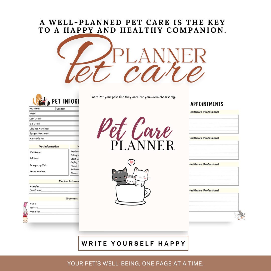 Pet Planner Printable, Dog Cat Planner Pdf, Pet Care Tracker, Pet ...