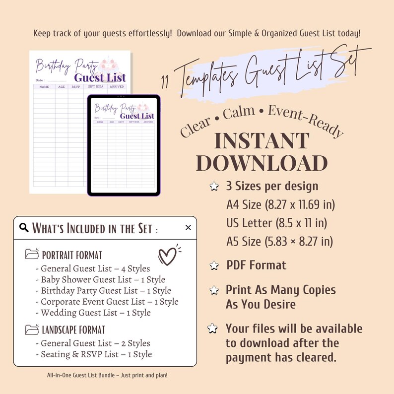 Printable Guest List Tracker: Wedding & Event Planning (PDF) - Etsy