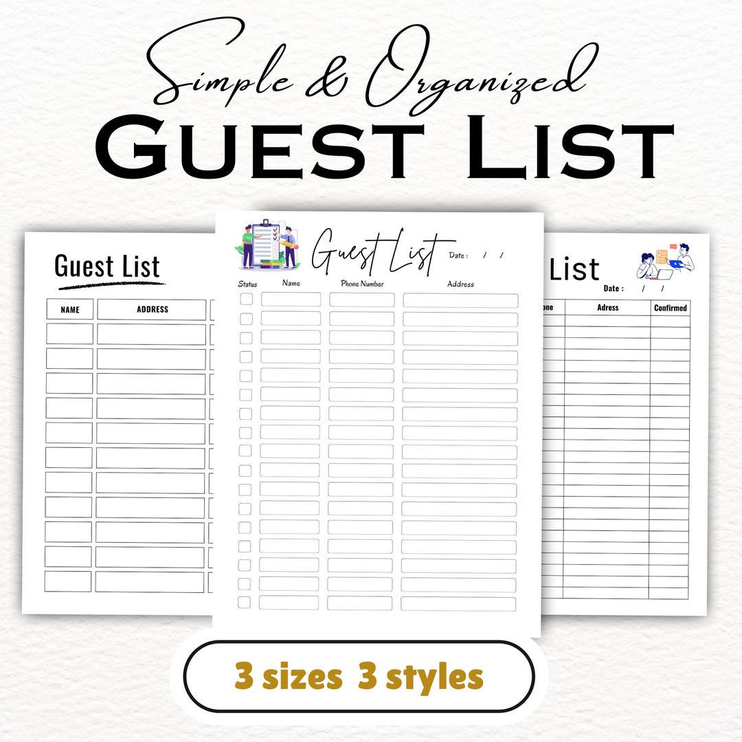 Guest List | Printable Guest Tracker | Wedding and Event Planning PDF ...