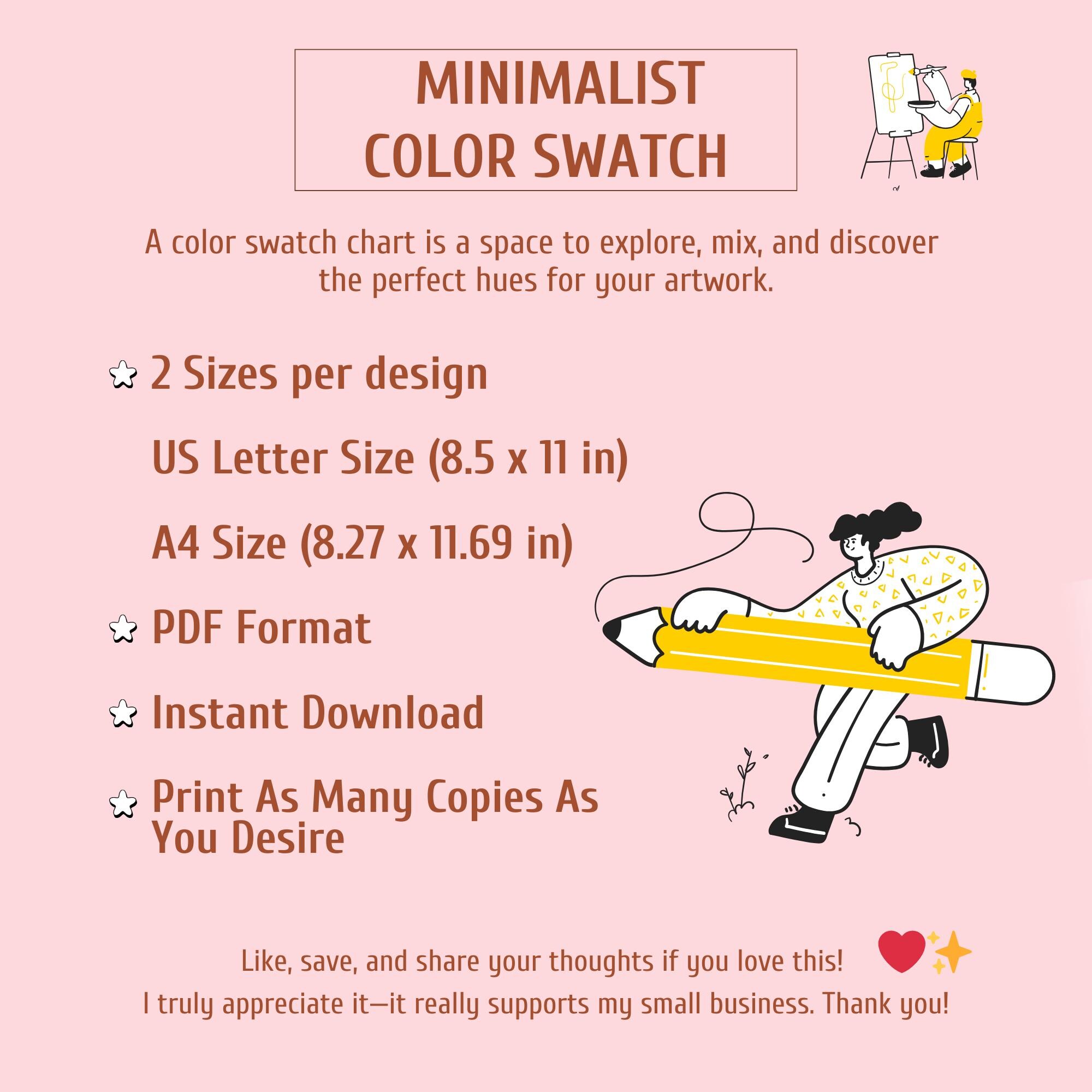 Color Swatch Cards Printable Paint Swatch Digital Color Palette Chart ...