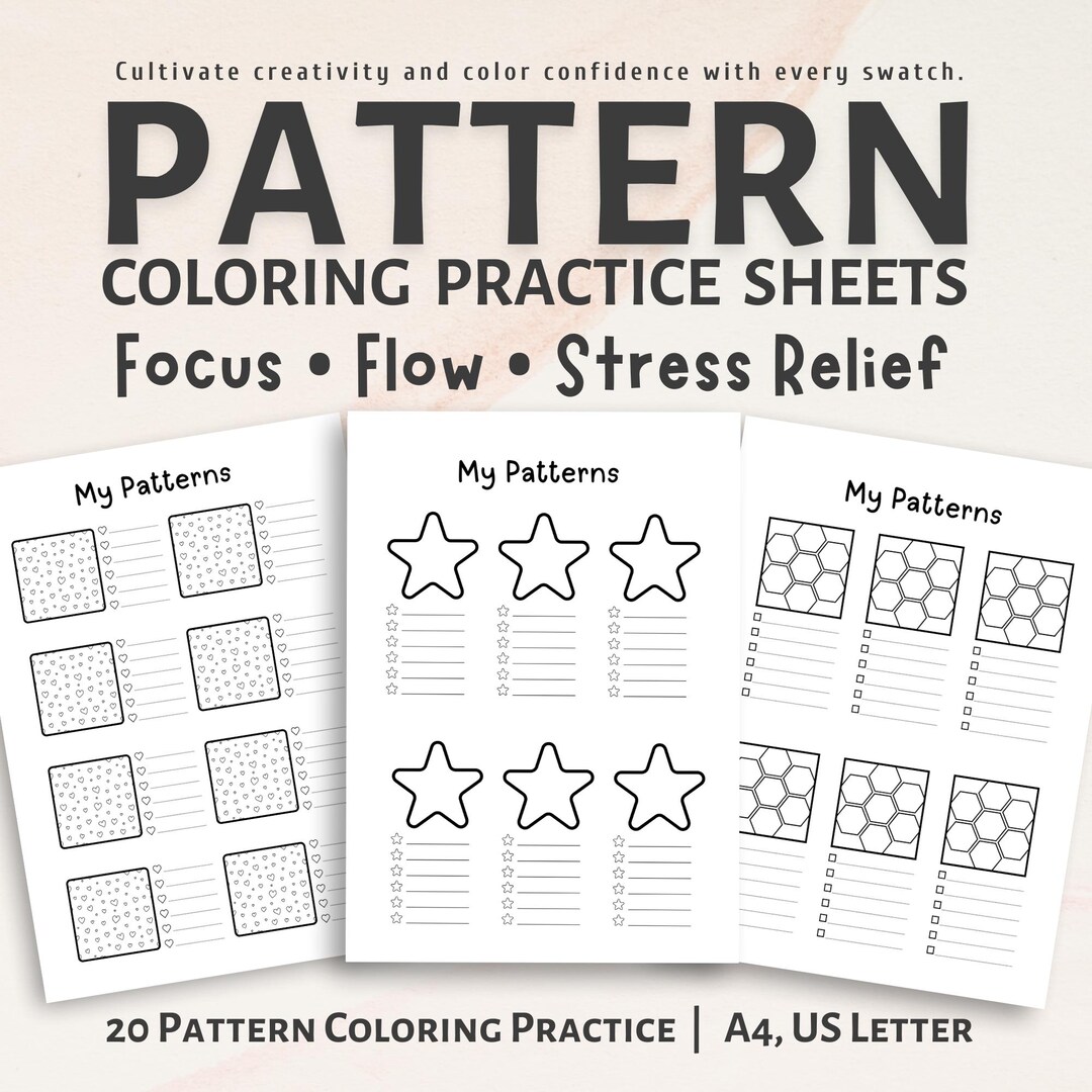 Pattern Coloring Practice Sheets | 20 Relaxing Pages for Focus, Flow ...