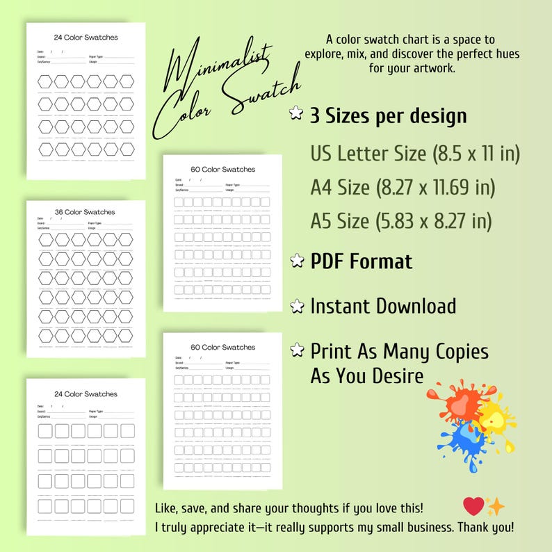 Simple Color Swatch Chart | 24 36 48 60 Colors | Rounded Squares ...