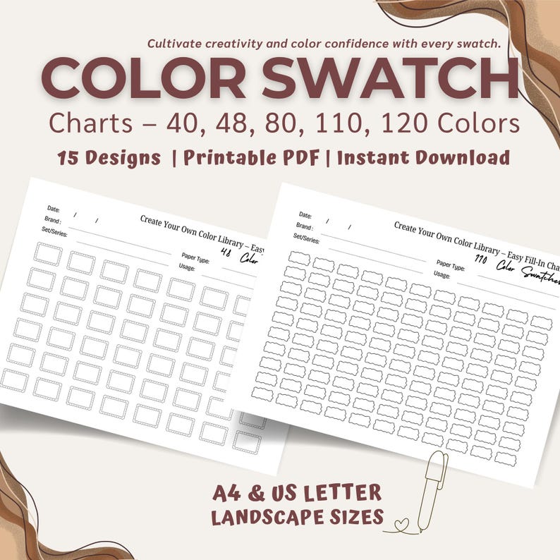 Color Swatch Chart Printable: Artist Palette Organizer (A4 & US Letter ...