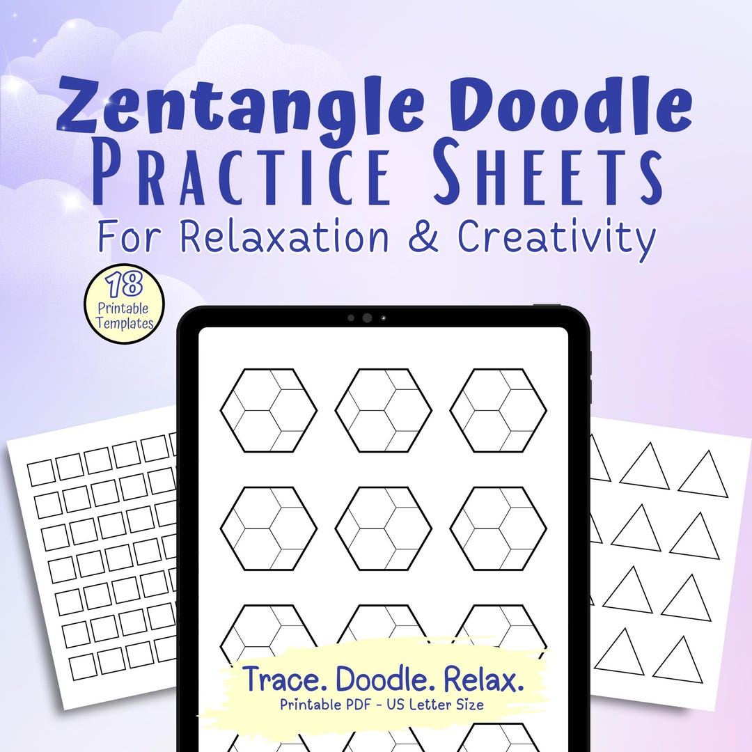 Zentangle Practice Sheets – 18 Printable Doodle Templates for Art ...