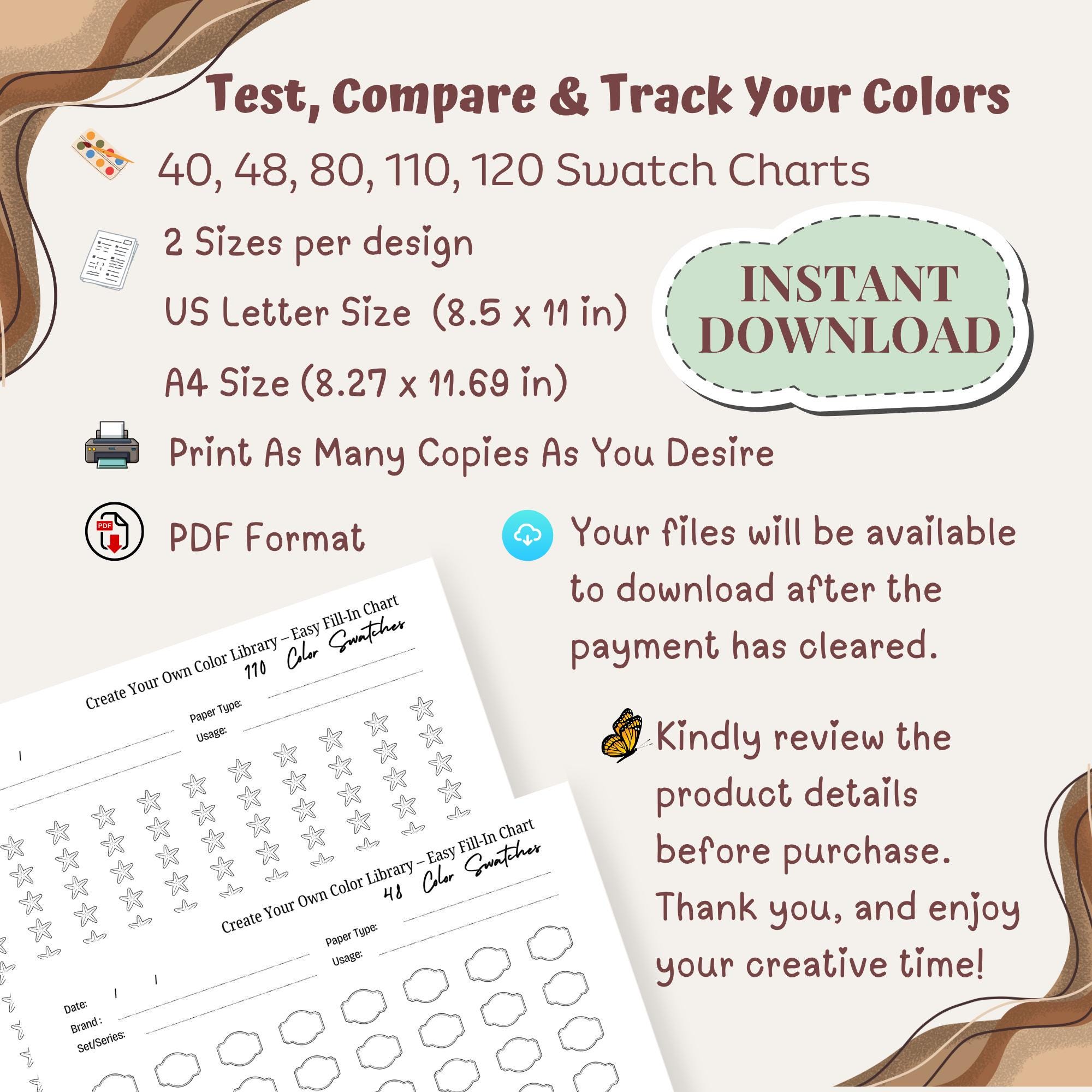 Color Swatch Chart Printable: Artist Palette Organizer (A4 & US Letter ...