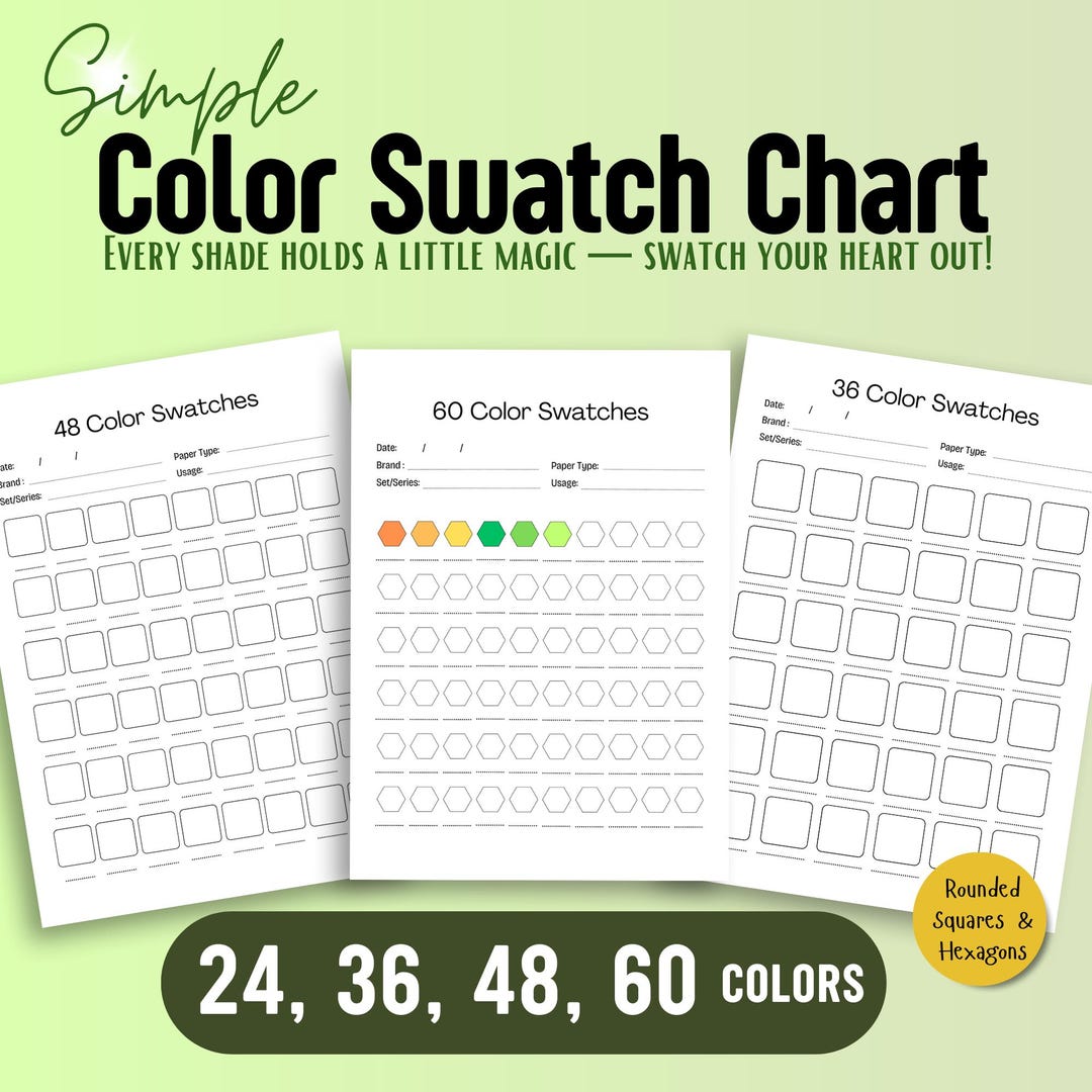 Simple Color Swatch Chart | 24 36 48 60 Colors | Rounded Squares ...
