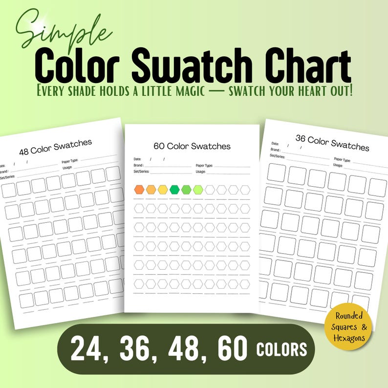 Simple Color Swatch Chart | 24 36 48 60 Colors | Rounded Squares ...