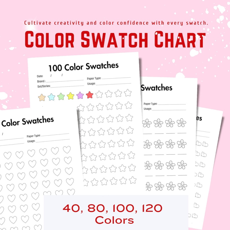 Blank Color Chart Printable, Cute Color Swatch Sheets PDF, Color ...