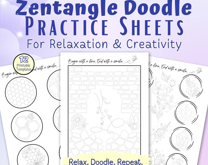 Zentangle Doodle Practice Sheets – A4 Easy Drawing Pages for Relaxation ...