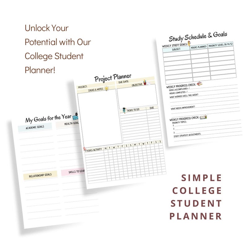 College Student Planner, Printable, Undated School Planner, College ...
