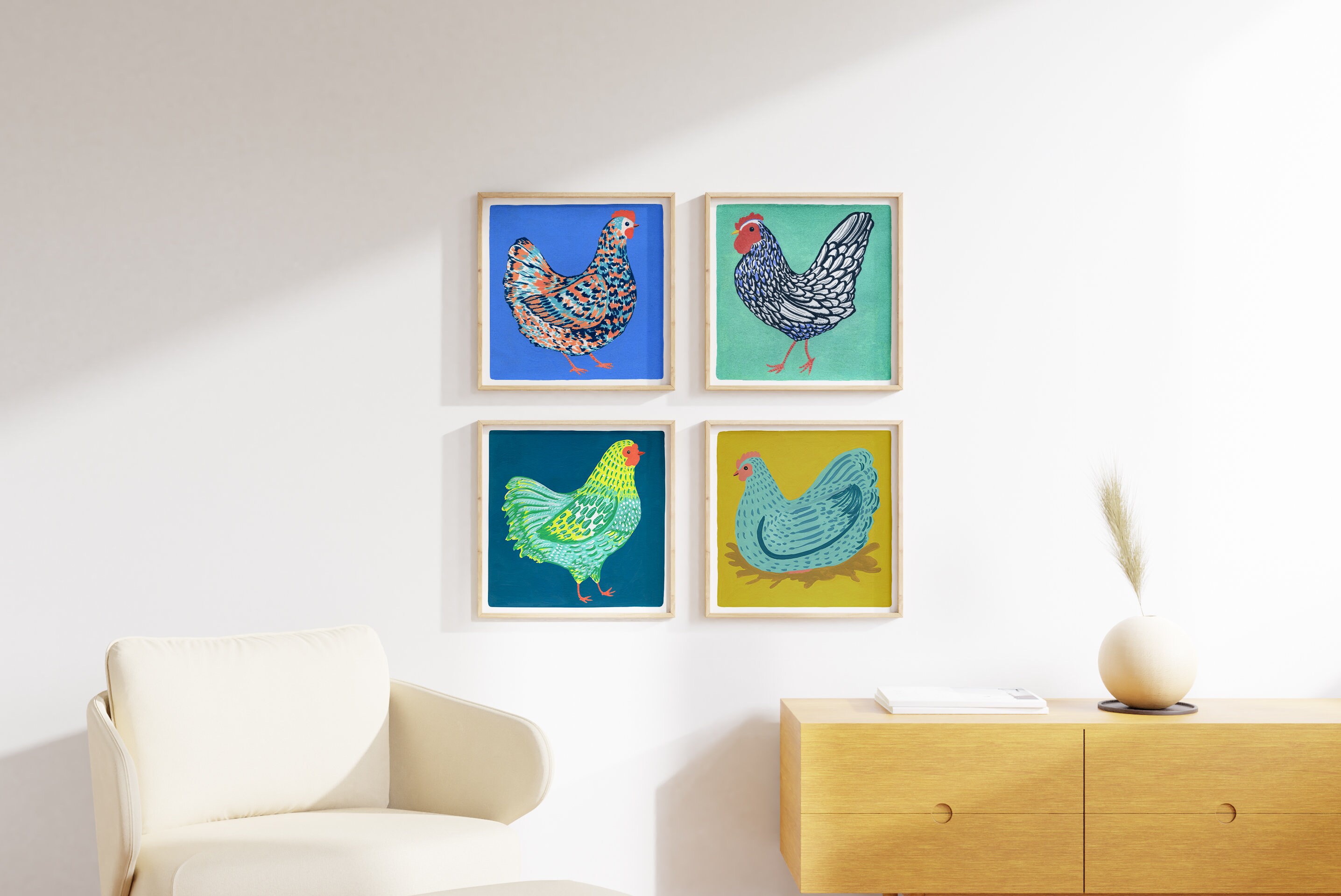 Chicken Art Print "jeremy" | Chicken Painting | Gouache Painting | Folk ...