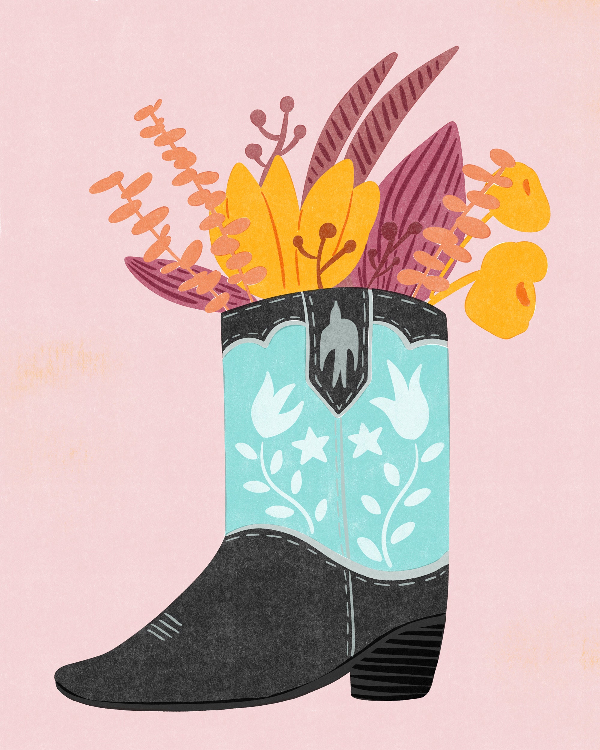 Cowboy Boot Art Print Cowgirl Art Colorful Western Art Cowboy Vase ...