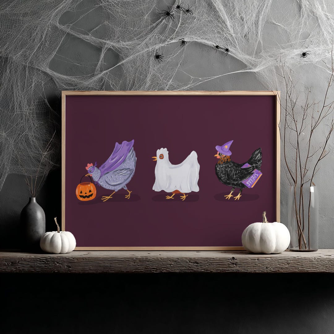 Spooky Chickens Halloween Art Print - 10 X 8 Inch, 3 Color Options - Etsy