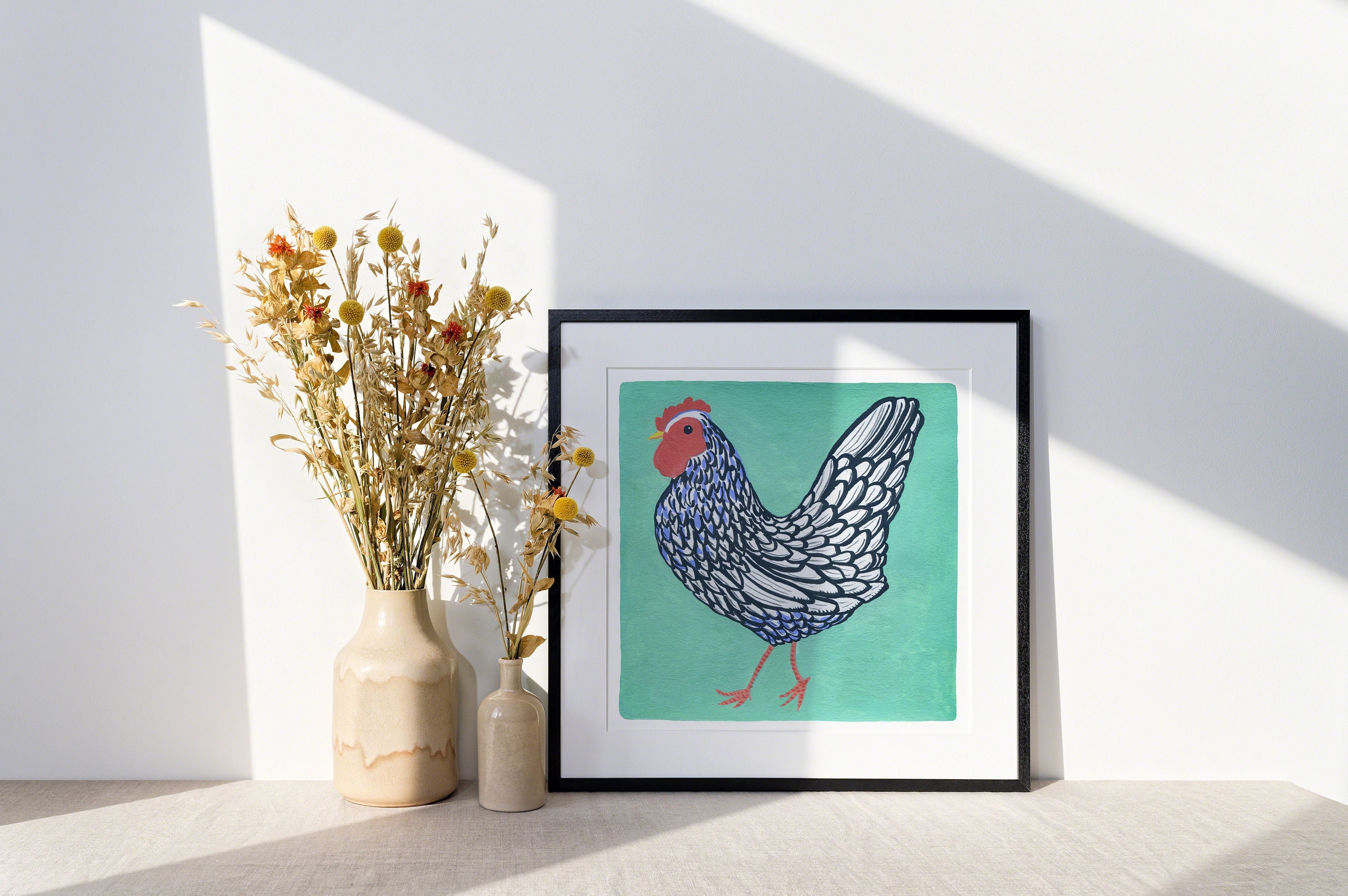 Chicken Art Print "jeremy" | Chicken Painting | Gouache Painting | Folk ...
