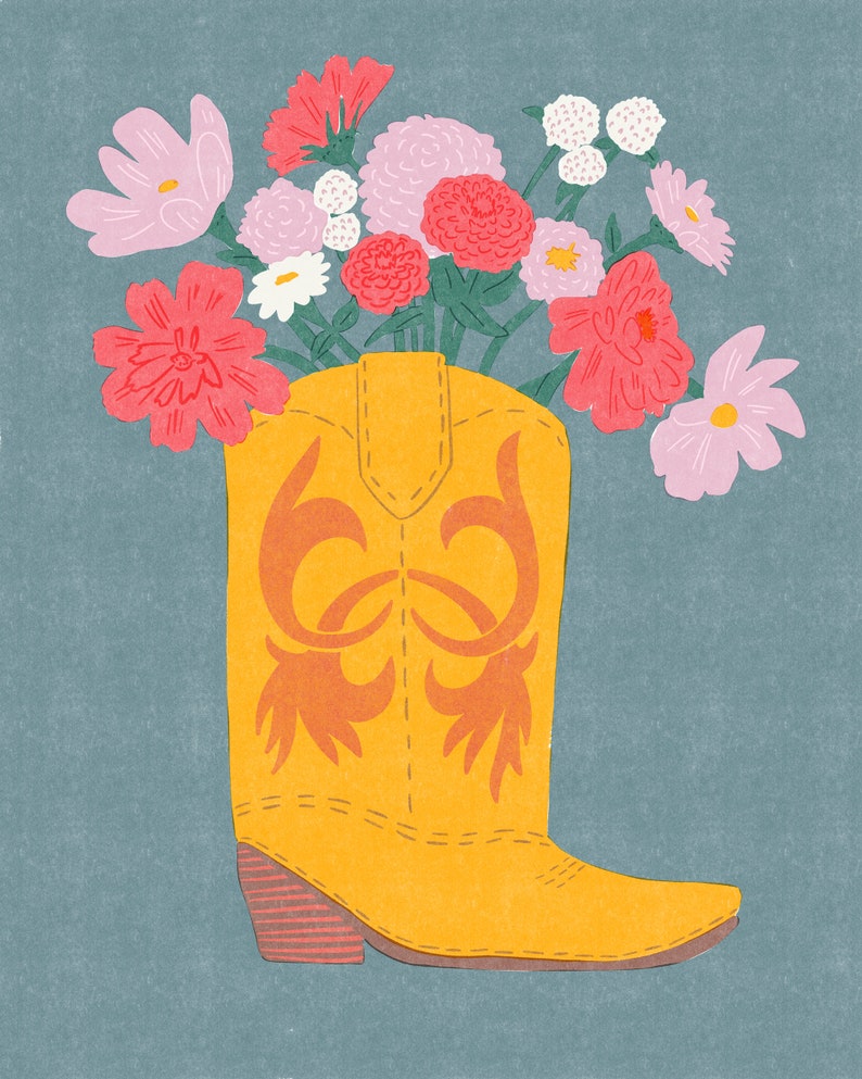 Cowboy Boot Art Print Cowgirl Art Colorful Western Art - Etsy