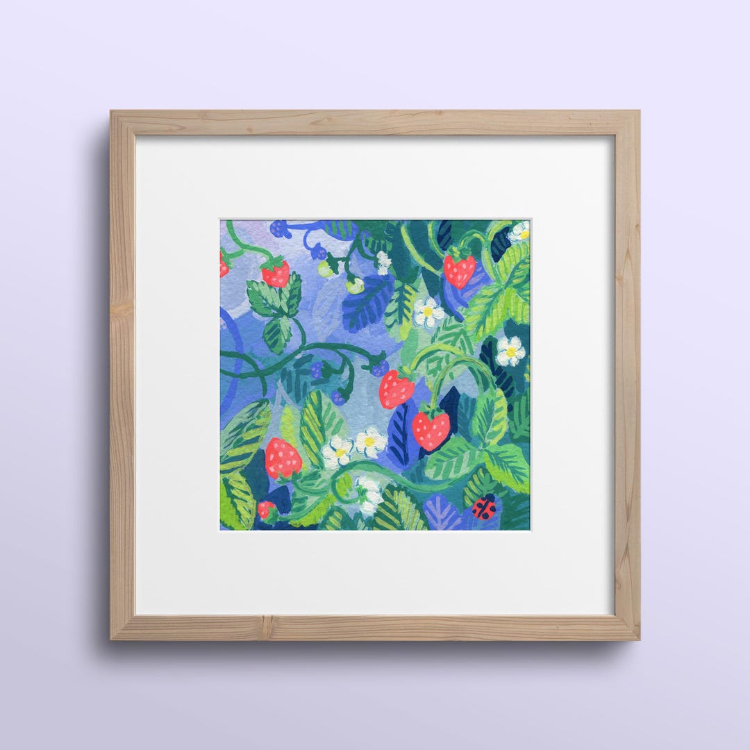 Strawberry Patch Art Print: Gouache Garden Botanical Illustration - Etsy