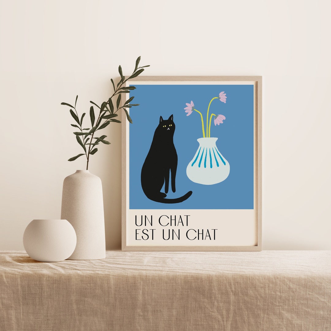 Cat Art Print Poster | Black Cat Wall Art | French Cat Poster ...