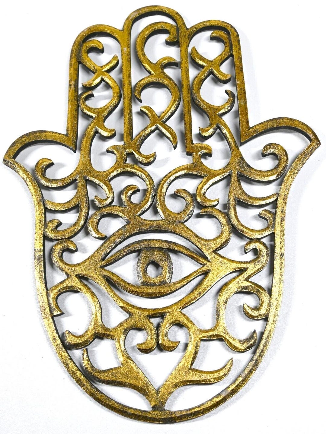 Carved Wooden Hamsa Hand Wall Hanging, Protective Talisman in Gold - Etsy
