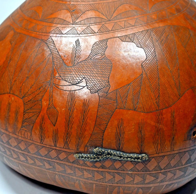 A Large Decorated Kamba Calabash Vessel - Etsy