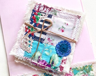 Textile Art Clusters: Vintage & Modern Fabrics, Crochet Florals, (large ...