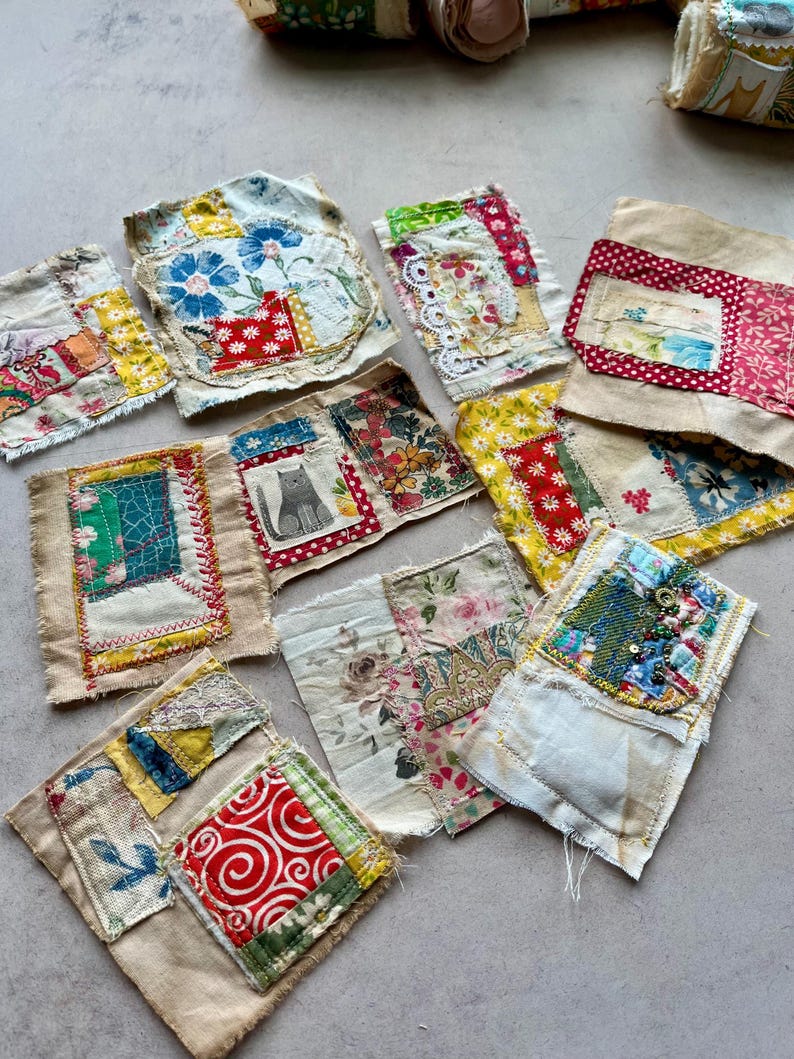 Large Textile Art Clusters, 10 Pieces Set Size Between 4'' X4'' to 2''x ...