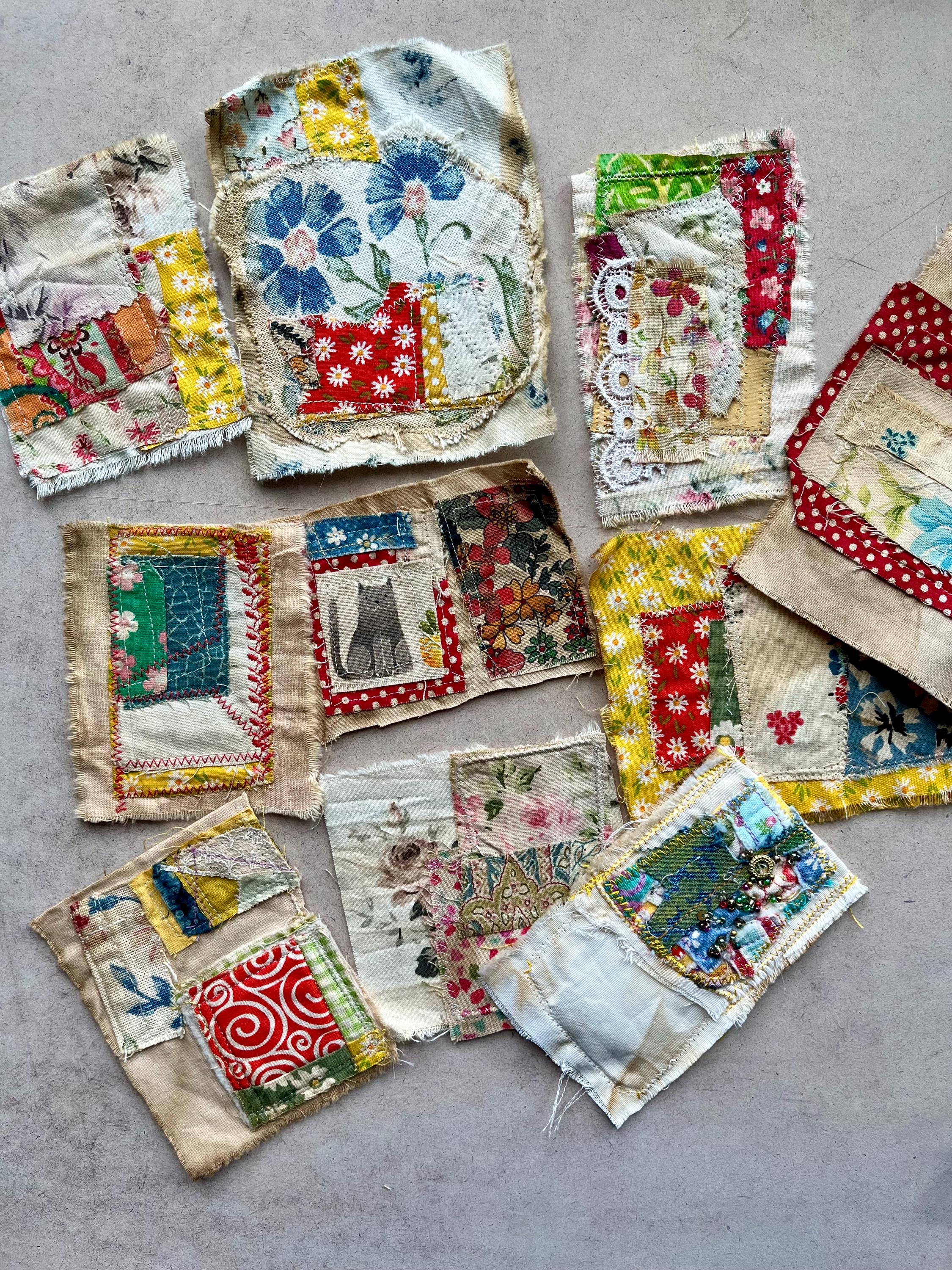 Large Textile Art Clusters, 10 Pieces Set Size Between 4'' X4'' to 2''x ...