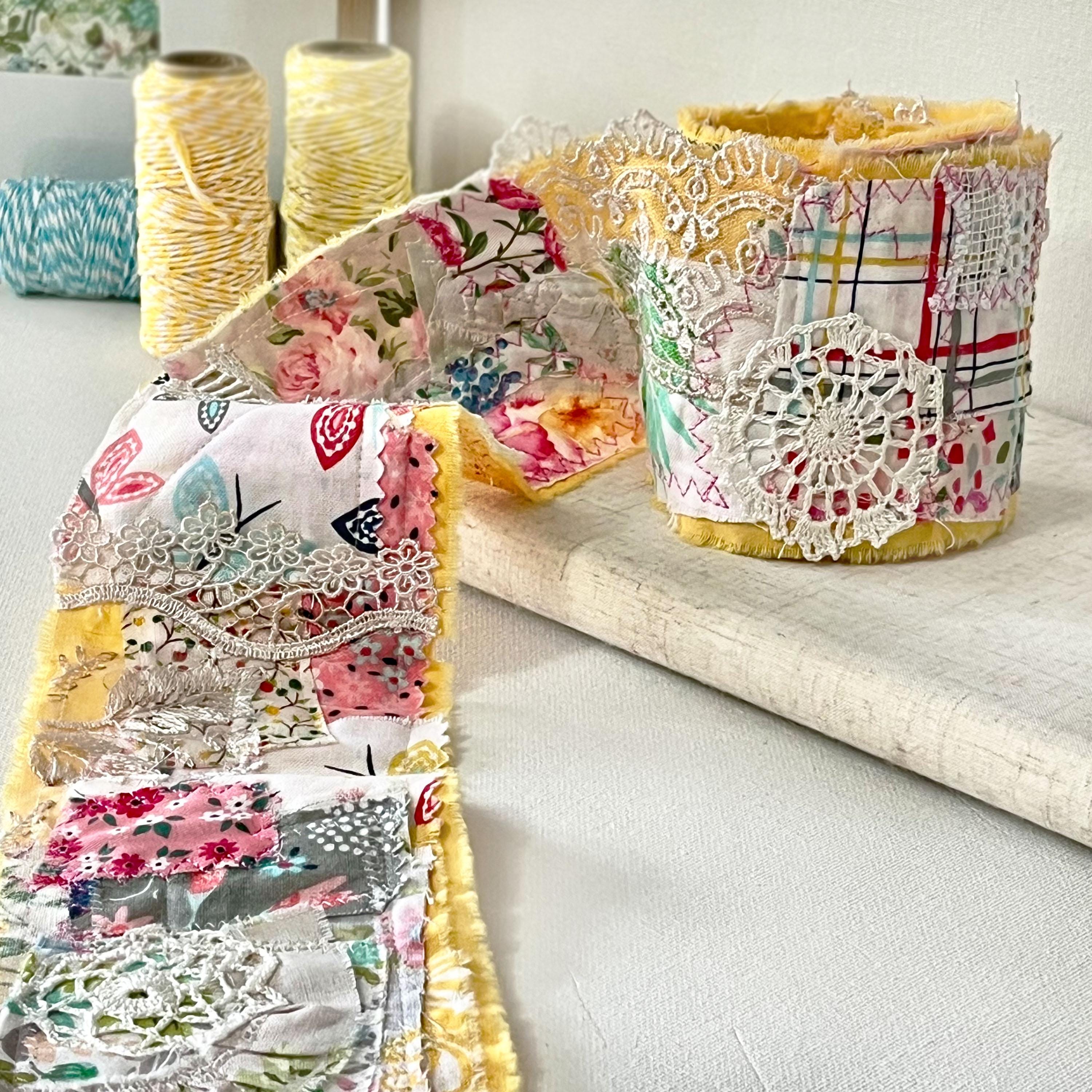 Handmade Cotton Snippet Roll: Vintage Fabric & Crochet Lace - Etsy