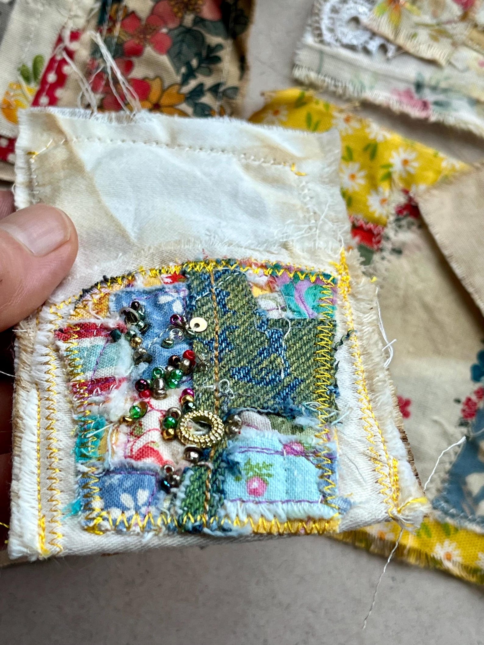 Large Textile Art Clusters, 10 Pieces Set Size Between 4'' X4'' to 2''x ...