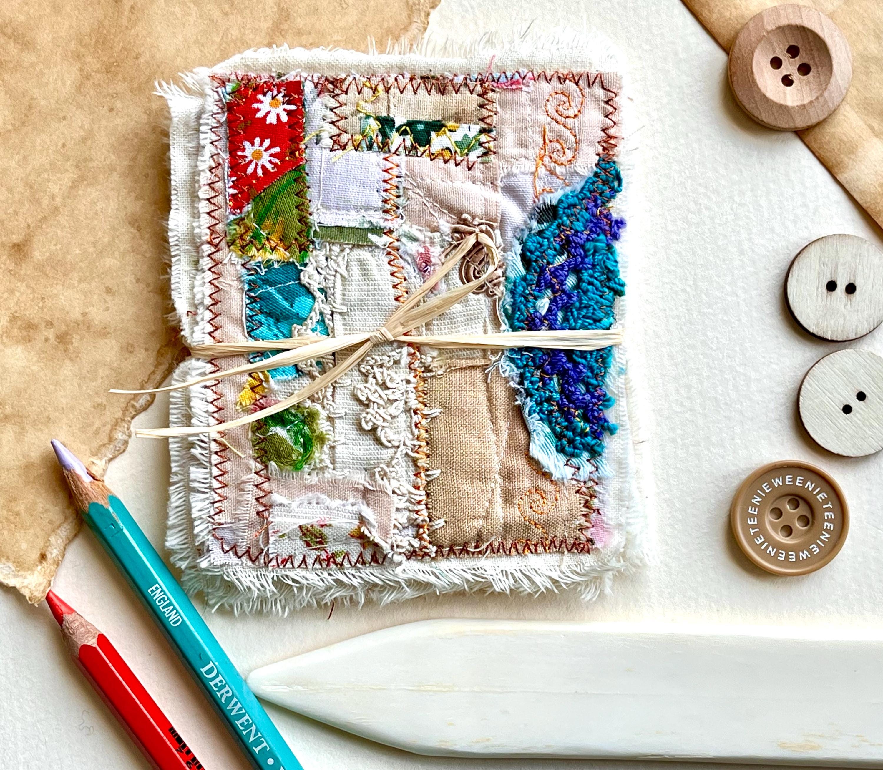 Rustic Fabric Collage Clusters, Handmade Textile Art Pieces, Set of 5 ...
