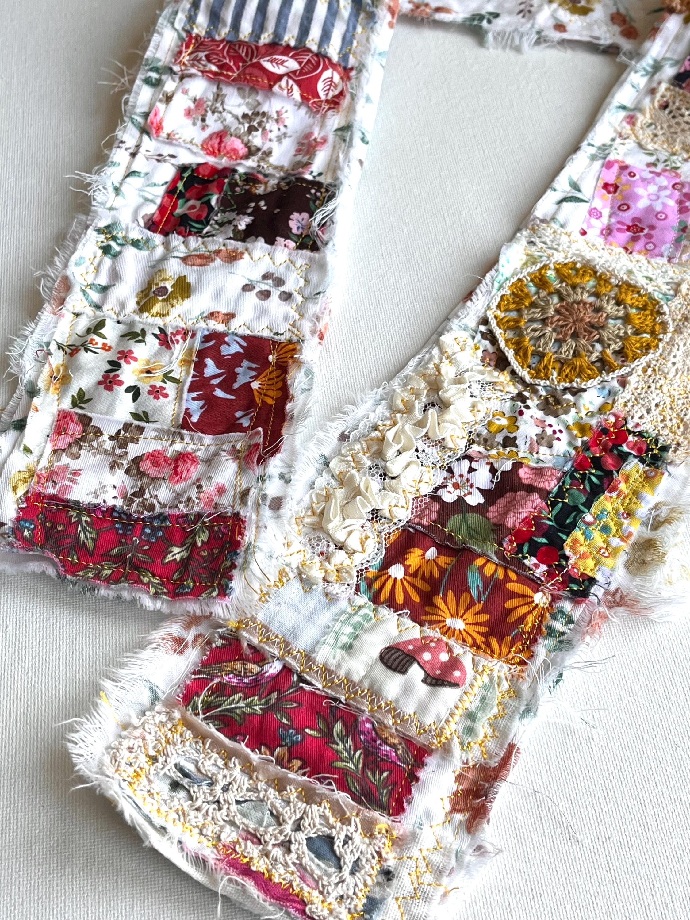 Handmade Fall Colors Fabric Collage, Slow Stitch Snippet Roll: Cotton ...