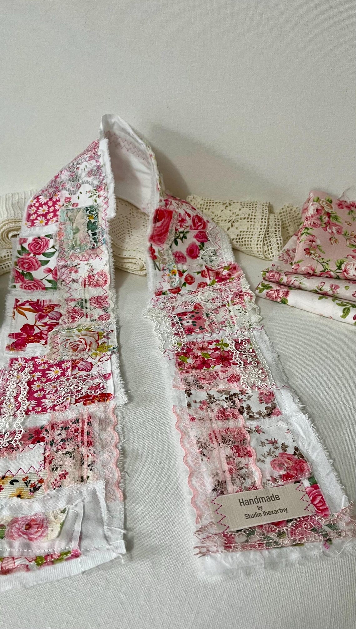 Handmade Shabby Chic Snippet Roll: Cotton Fabric & Vintage Lace - Etsy