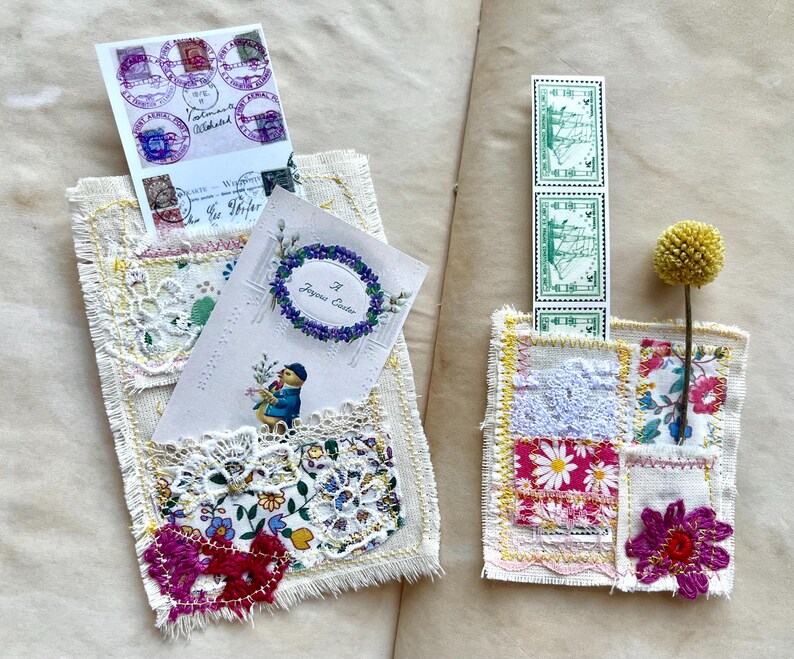 Handmade Fabric Journal Pockets: Fabric Art Ephemera Set of 2 - Etsy
