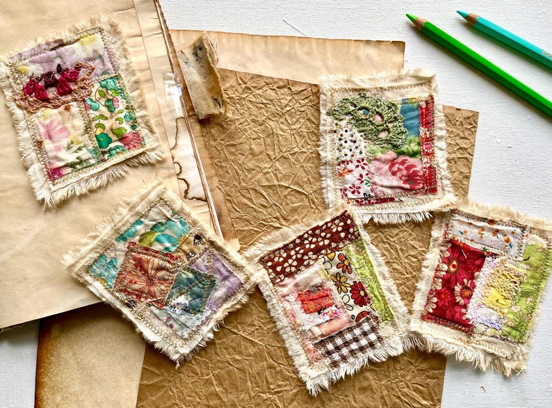 Fabric Art Collage Clusters: Journaling Ephemera Patches, Mixed Media ...