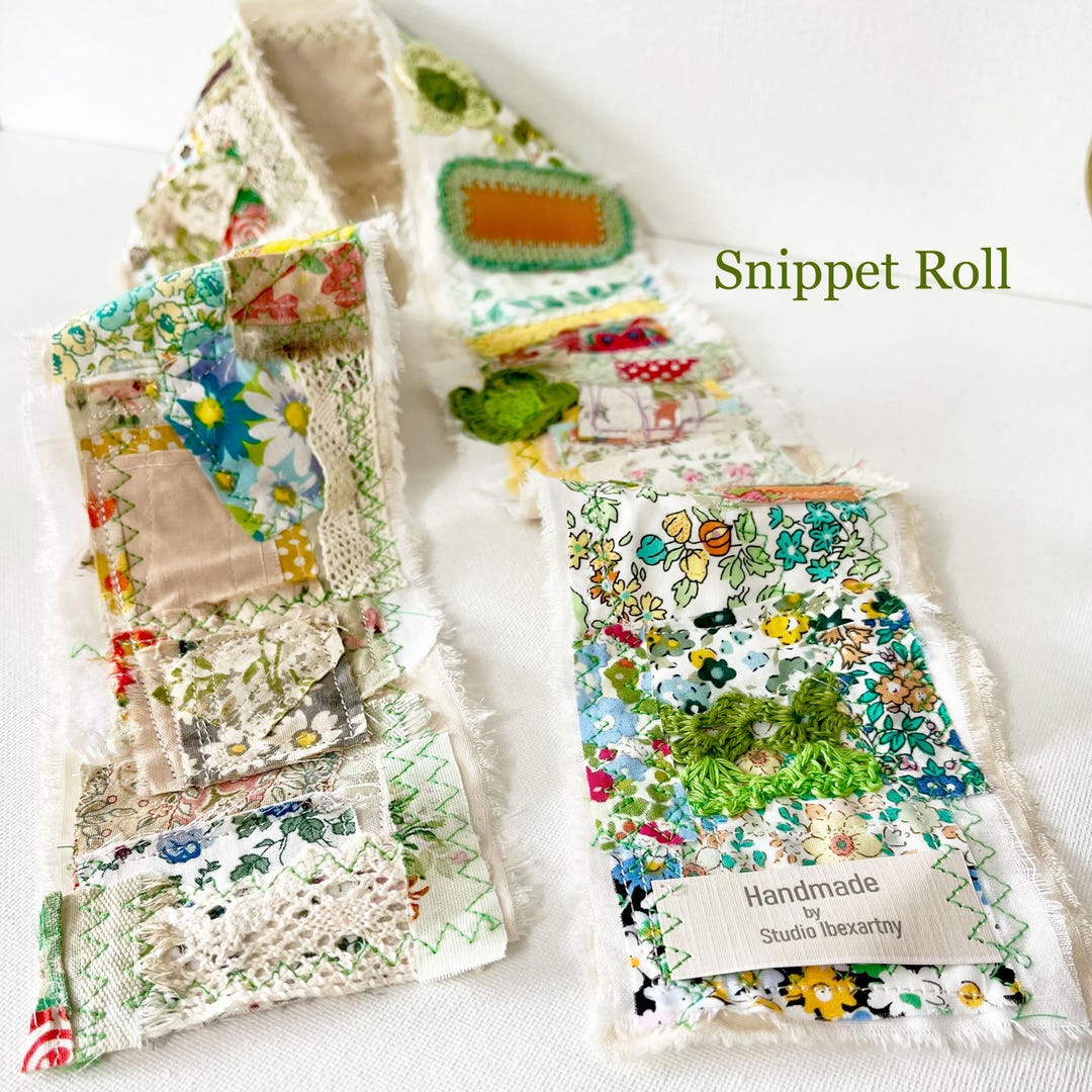 Coffee Stained Fabric Snippet Roll: Vintage & Modern Textile Art - Etsy