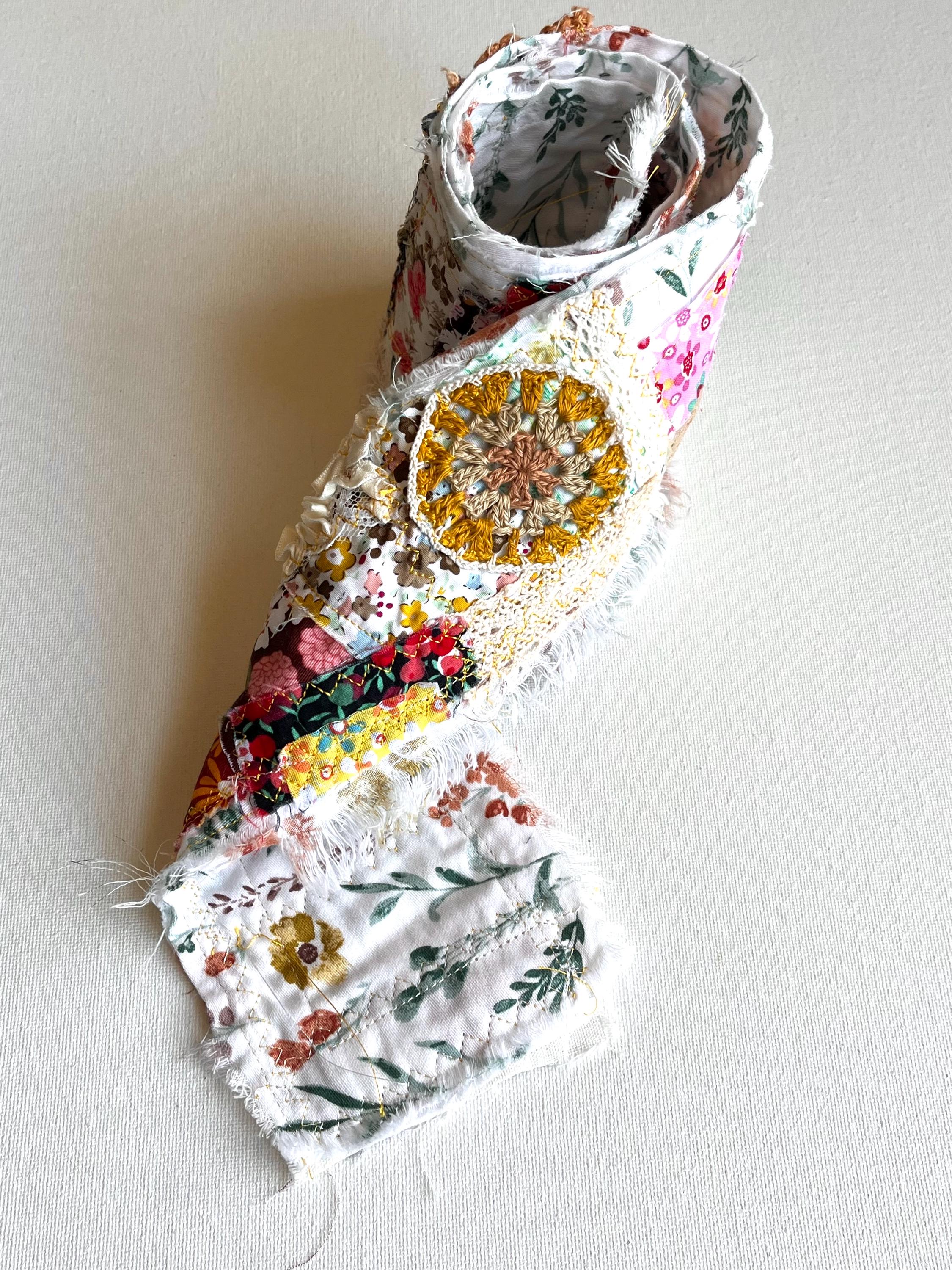 Handmade Fall Colors Fabric Collage, Slow Stitch Snippet Roll: Cotton ...