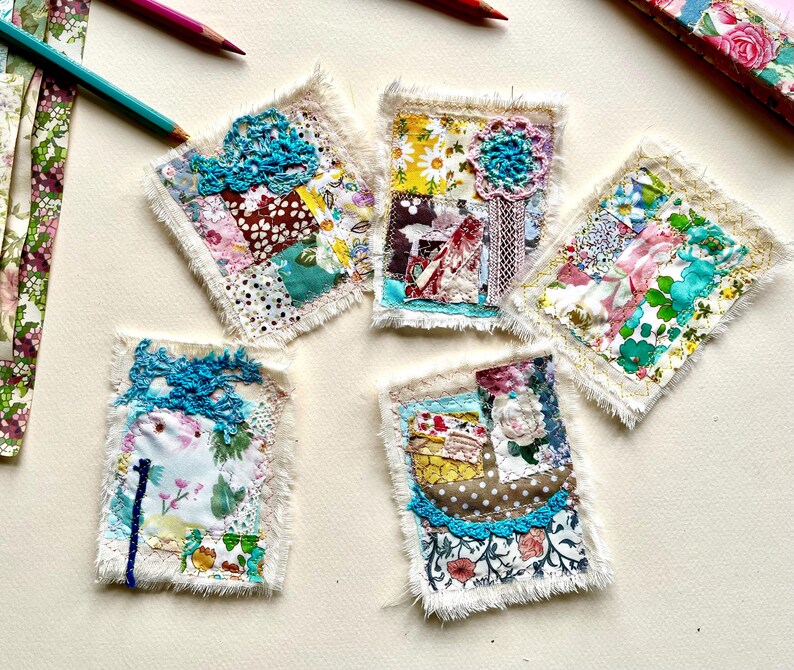 Fabric Art Collage Clusters: Journaling Ephemera Patches, Mixed Media ...