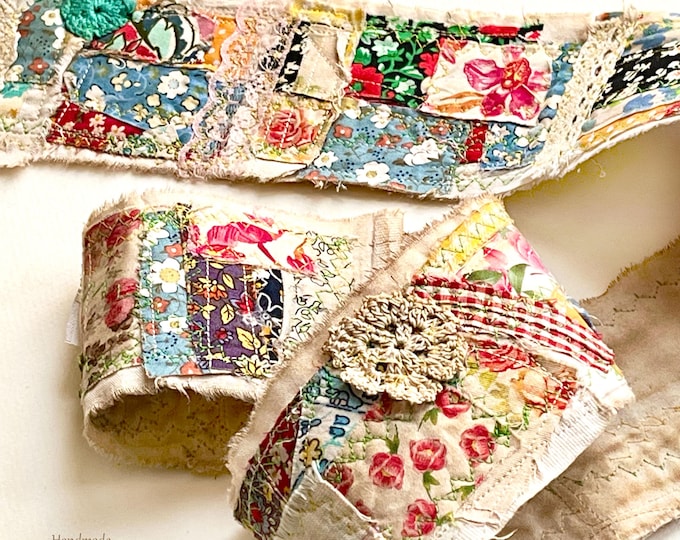 Farmhouse Textile Art Snippet Roll: Vintage Fabric & Crochet ...
