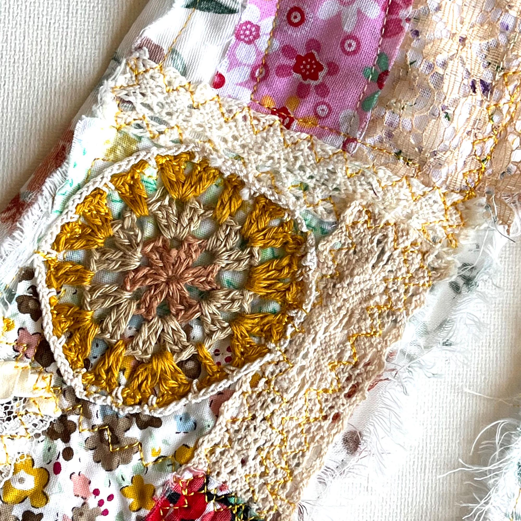 Handmade Fall Colors Fabric Collage, Slow Stitch Snippet Roll: Cotton ...