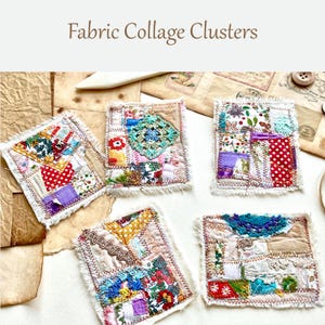 Rustic Fabric Collage Clusters, Handmade Textile Art Pieces, Set of 5 ...
