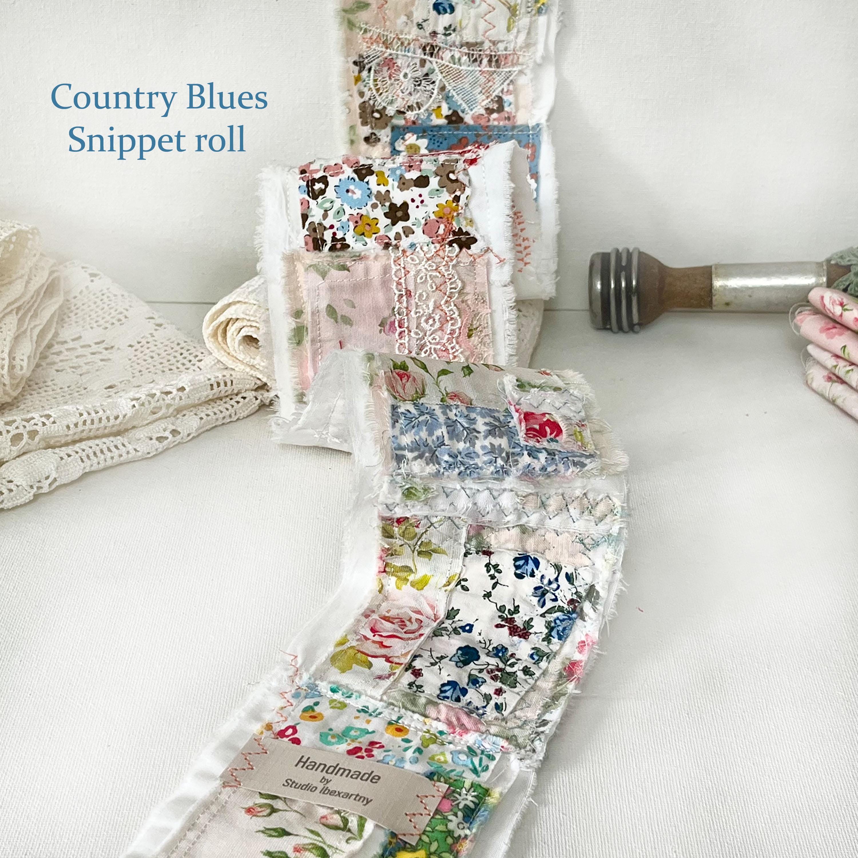 Handmade Country Blues Fabric Snippet Roll: Cotton Lace, Junk Journal ...