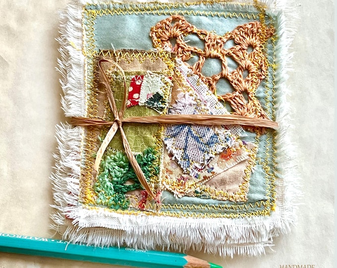 Textile Art Clusters:vintage & Modern Fabrics, Crochet Florals, ( 5 ...