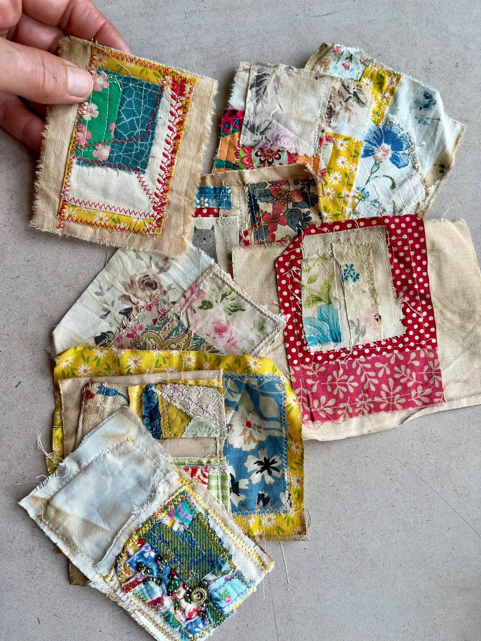 Large Textile Art Clusters, 10 Pieces Set Size Between 4'' X4'' to 2''x ...